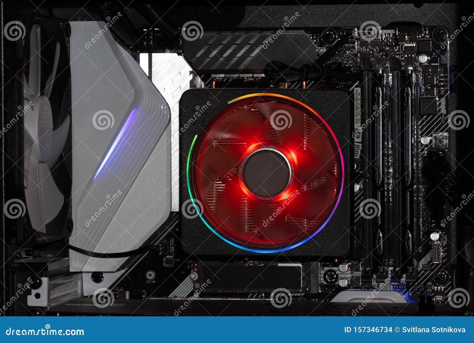 Cooler of Processor with Neon Light. LED Light, CPU Cooler Stock Photo ...