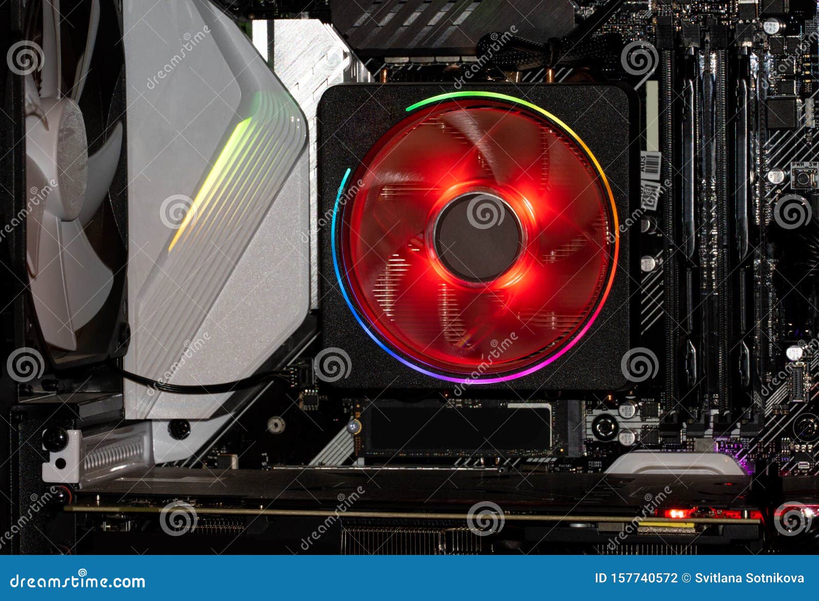 Cooler of Processor with Neon Light. LED Light, CPU Cooler Stock Photo ...