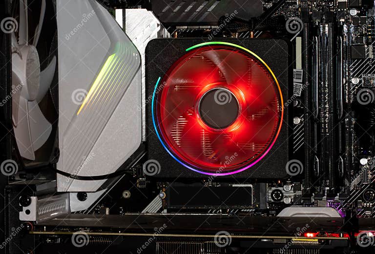 Cooler of Processor with Neon Light. LED Light, CPU Cooler Stock Photo ...