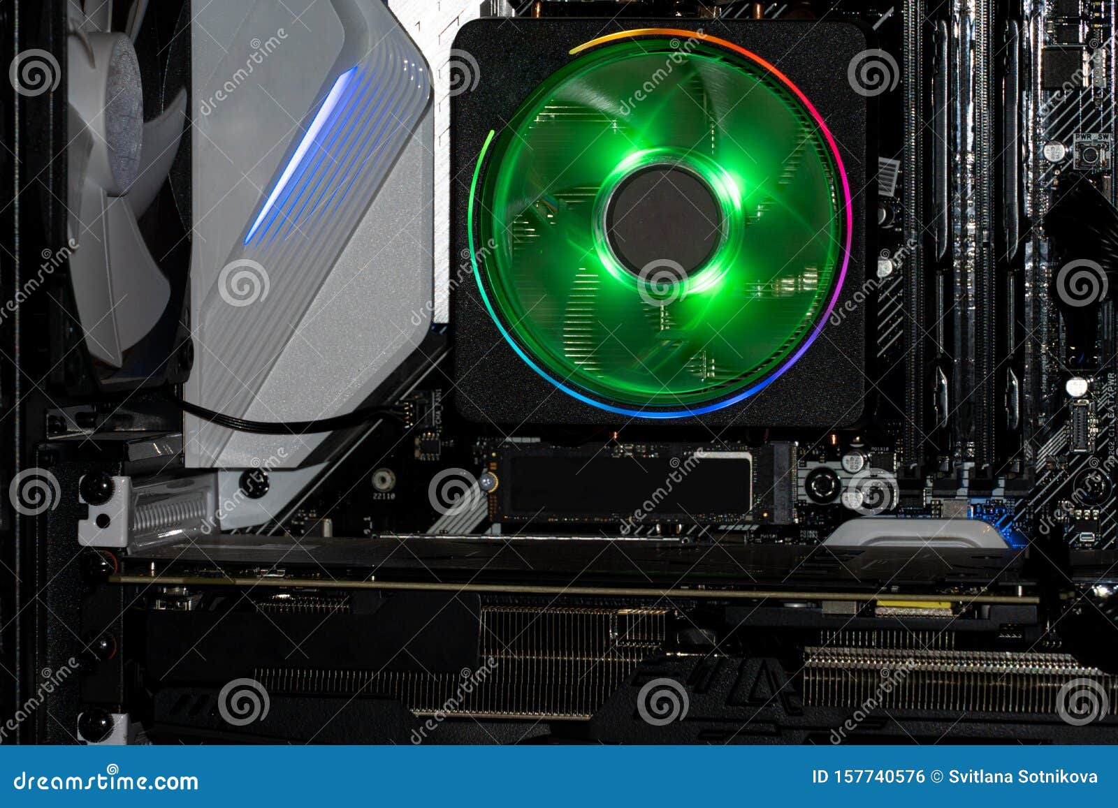 Cooler of Processor with Neon Light. LED Light, CPU Cooler Stock Photo ...