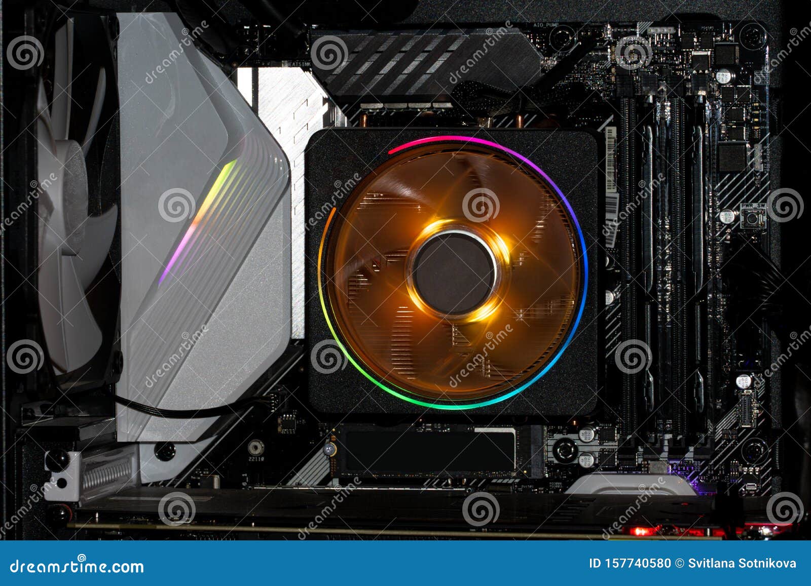 Cooler of Processor with Neon Light. LED Light, CPU Cooler Stock Photo ...