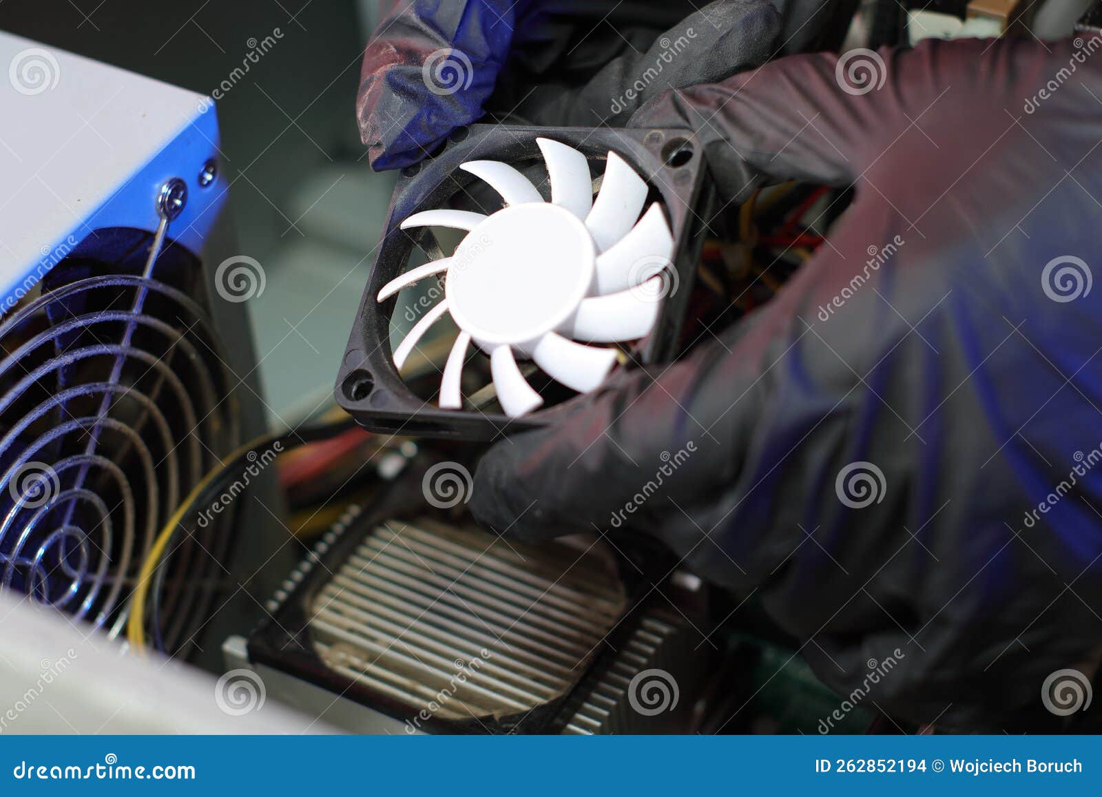 Cooling Fan in Hand with Old Computer Stock Photo - Image of hand ...