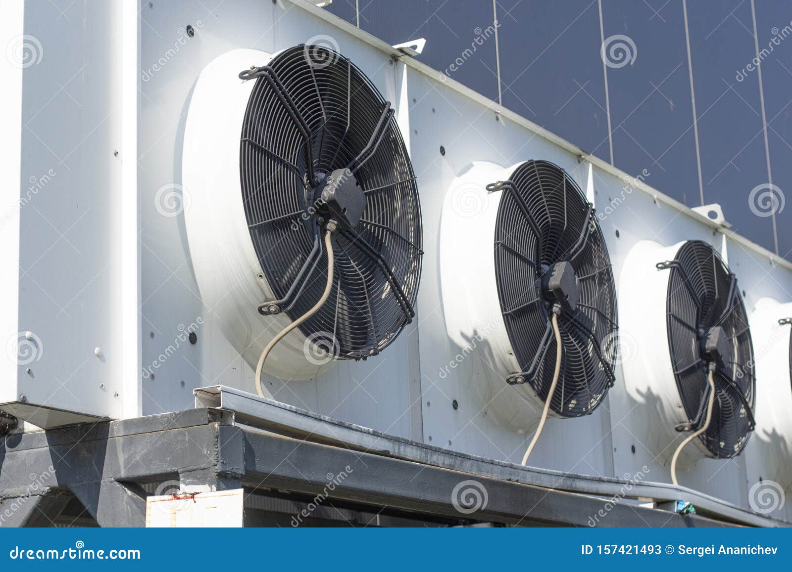Cooling Fans Hang on the Wall of the Building Stock Image - Image of ...