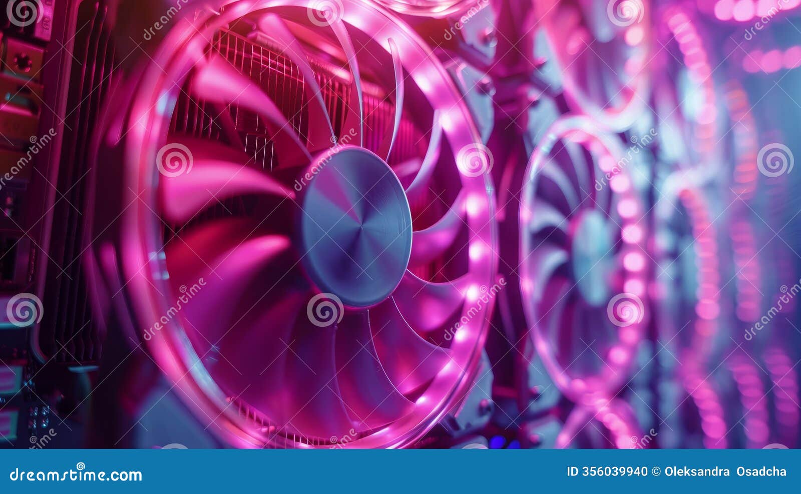 Cooling Fans Inside a Computer Case with Purple Lighting. Stock Photo ...