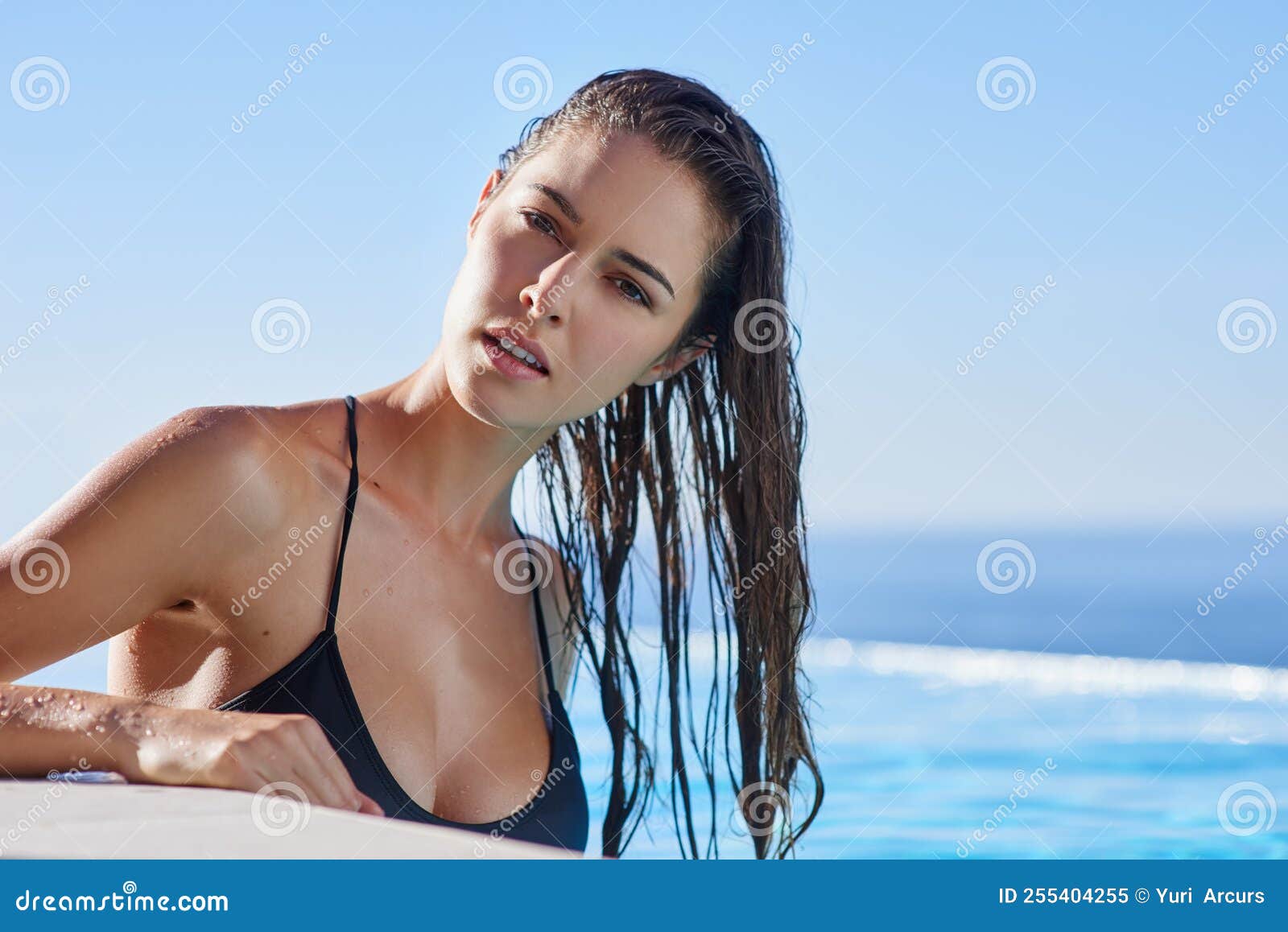 Cooling Off in the Pool. a Young Woman in a Swimming Pool. Stock Image - Image of alone ...