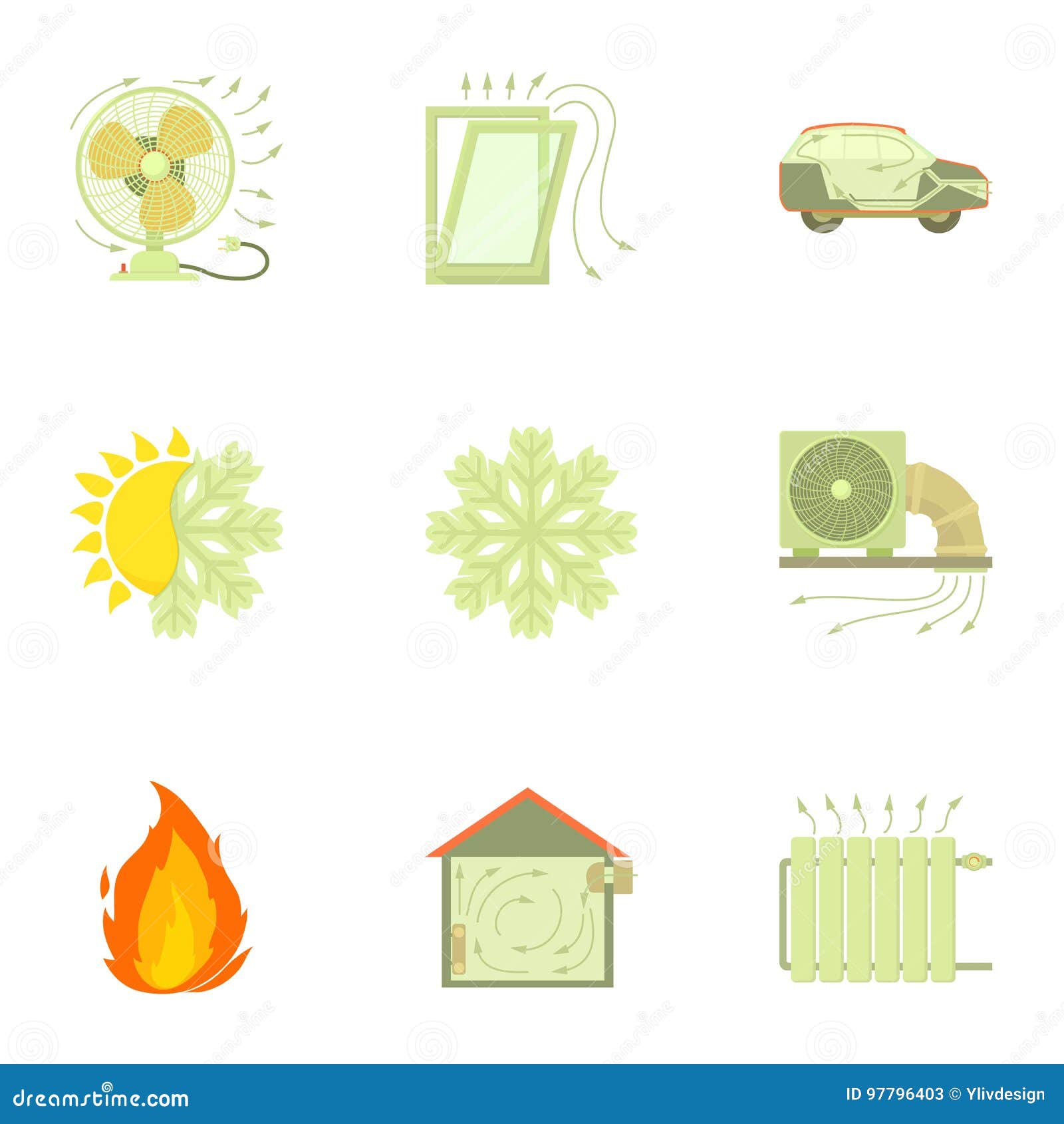 Cooling System Icons Set, Cartoon Style Stock Vector - Illustration of ...