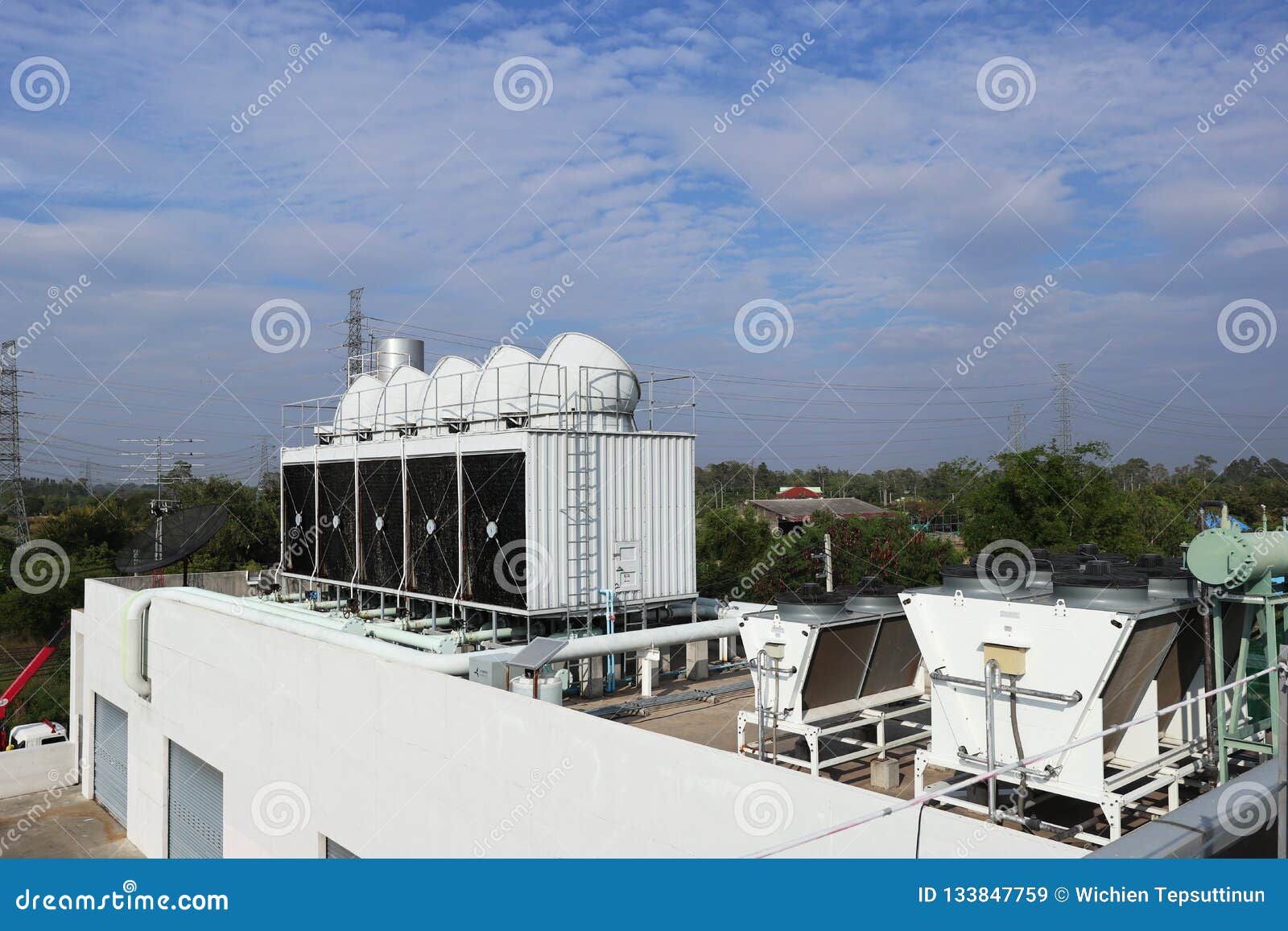 Cooling Tower on the Roof Deck Stock Image - Image of heat, chilled ...