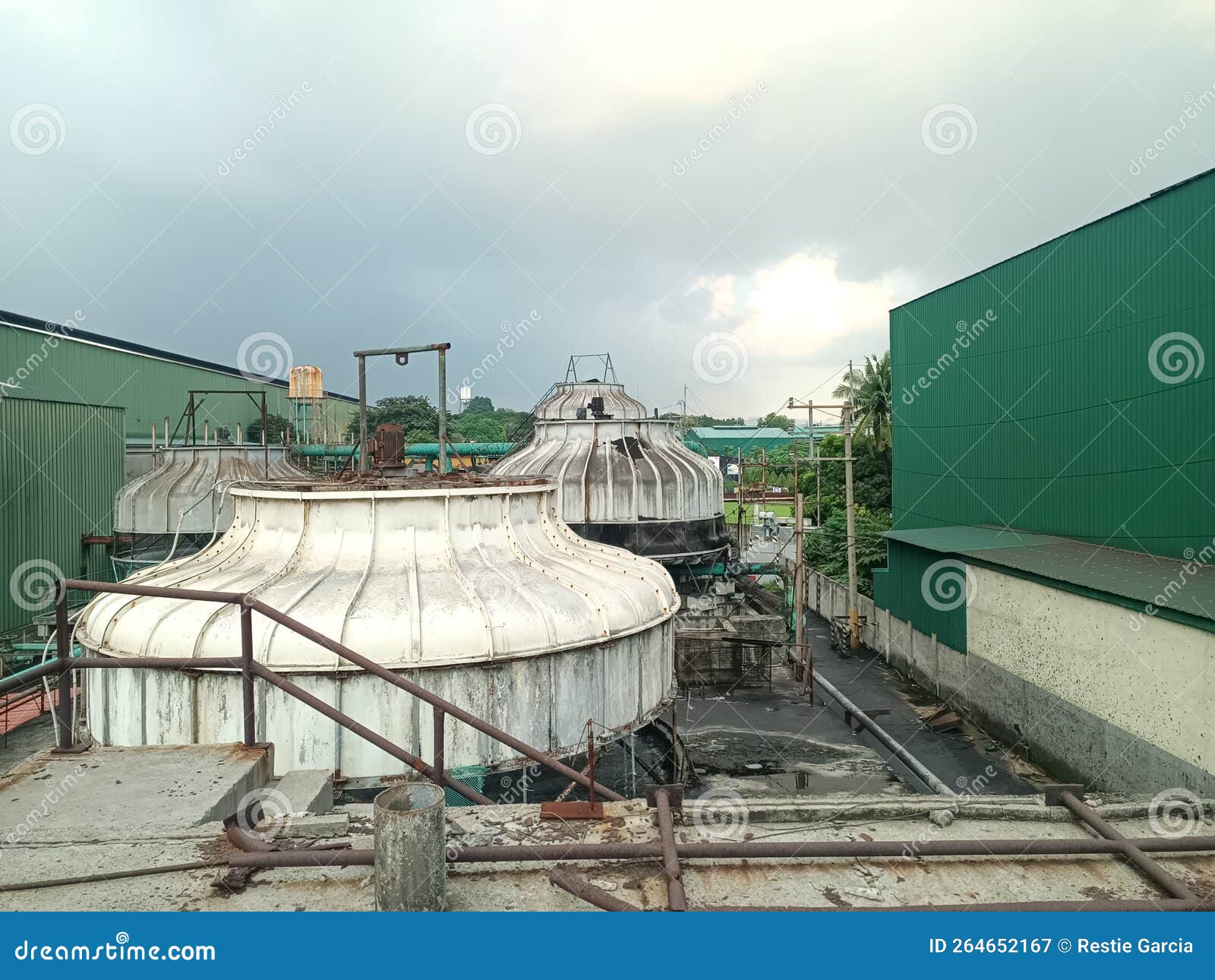 Cooling Tower tank stock image. Image of tank, three - 264652167