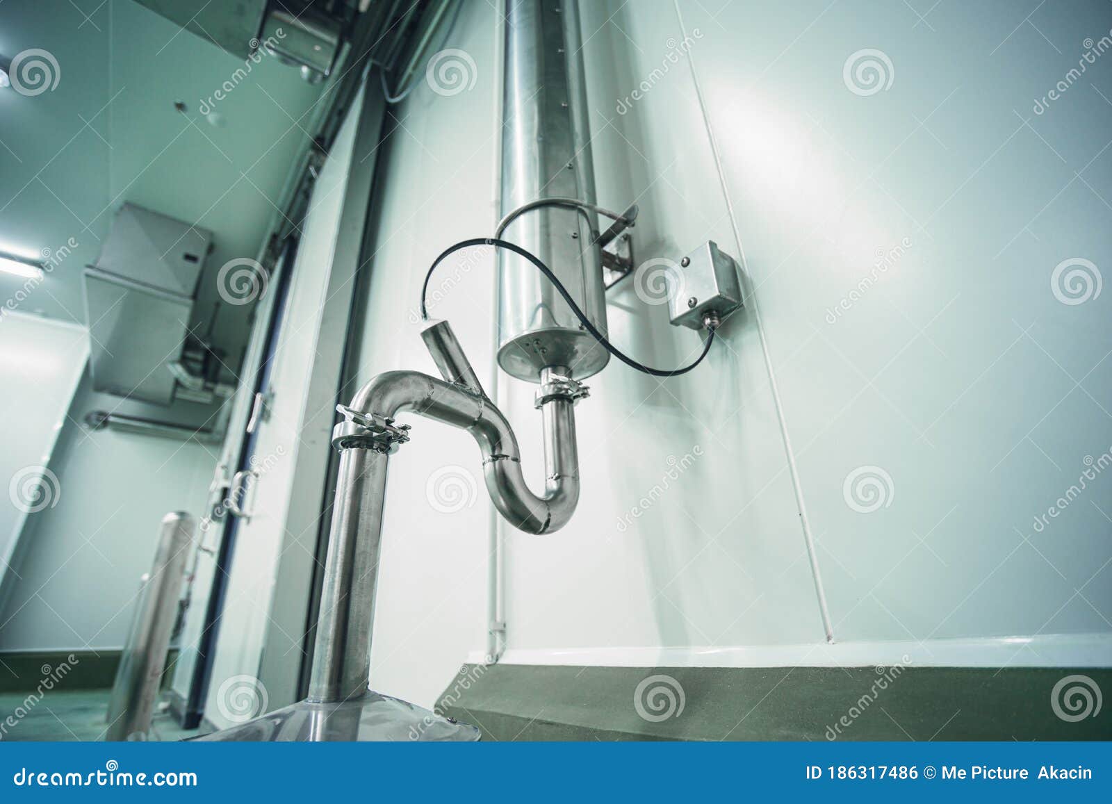 Cooling Water Pipe with Temperature Sensor in Cold Warehouse. Stock ...