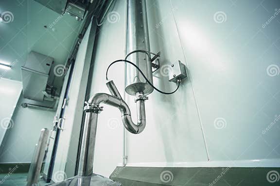 Cooling Water Pipe with Temperature Sensor in Cold Warehouse. Stock ...