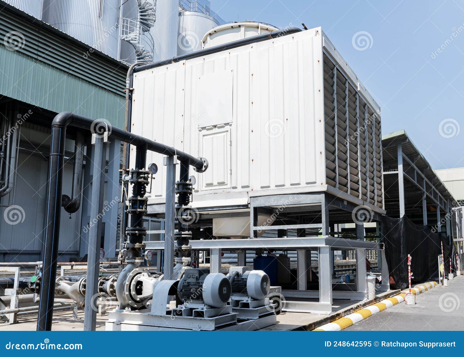 Cooling Water Tower for Industry Plant Stock Image - Image of blower ...
