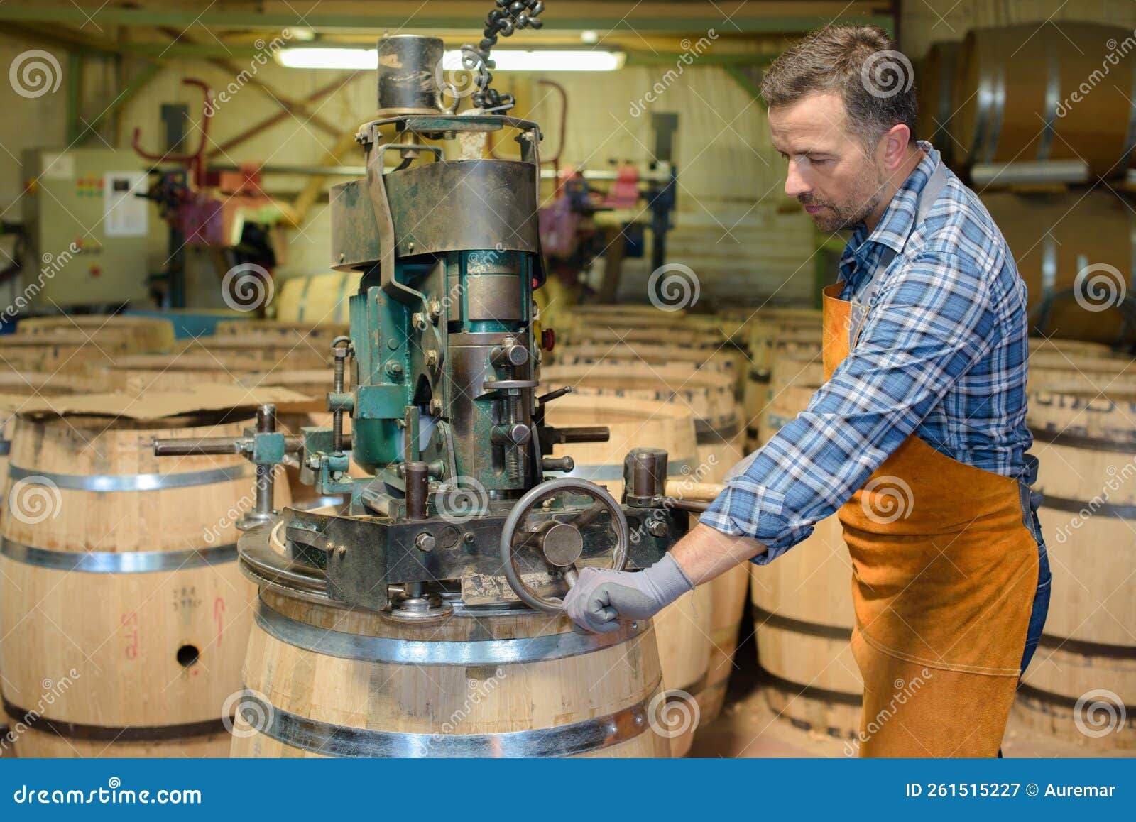Cooper Using Machine To Make Barrel Stock Image - Image of wood, barrel ...