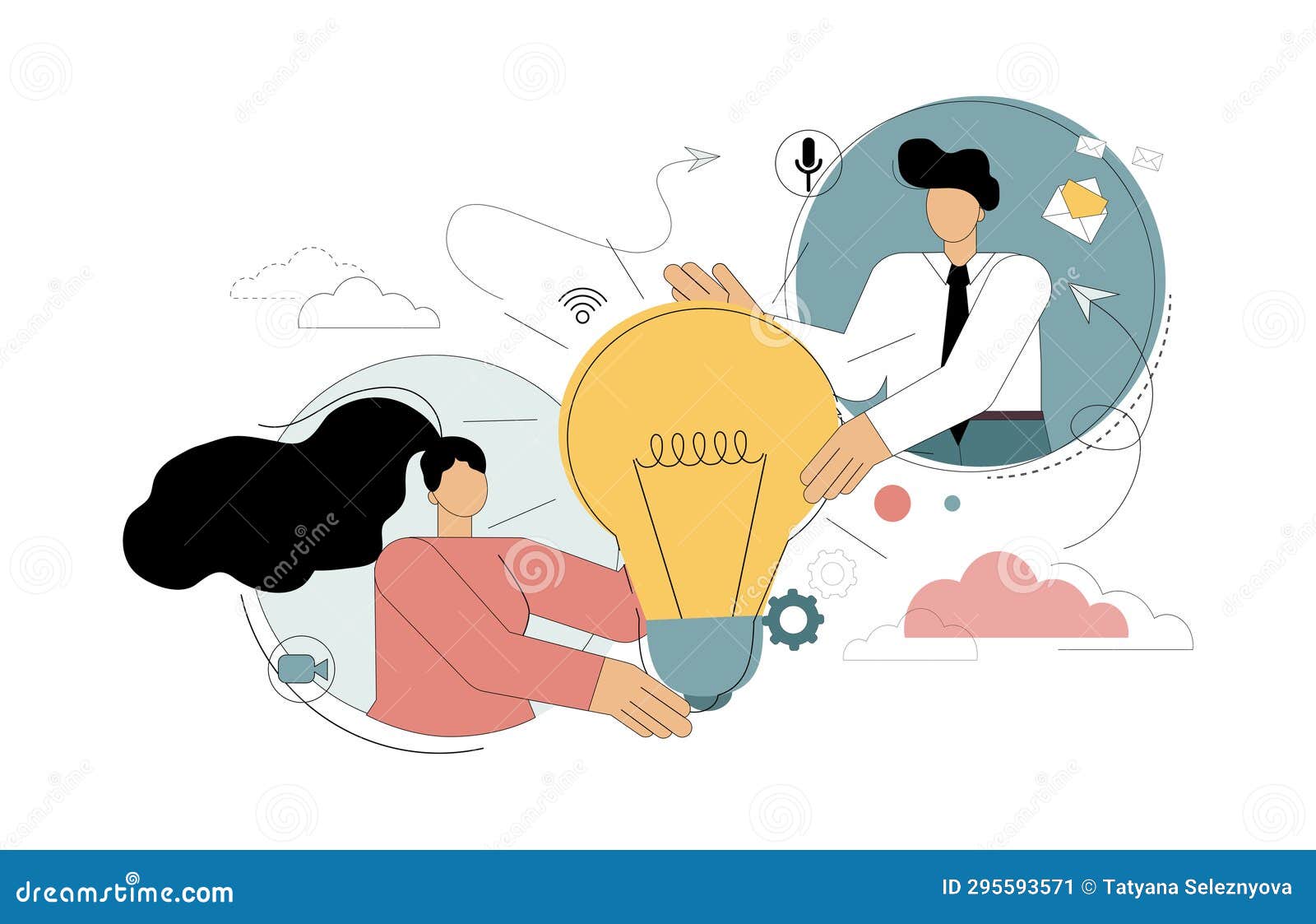 Ideas, Brainstorm And Teamwork Doodle Symbols Big Set Cartoon Vector ...