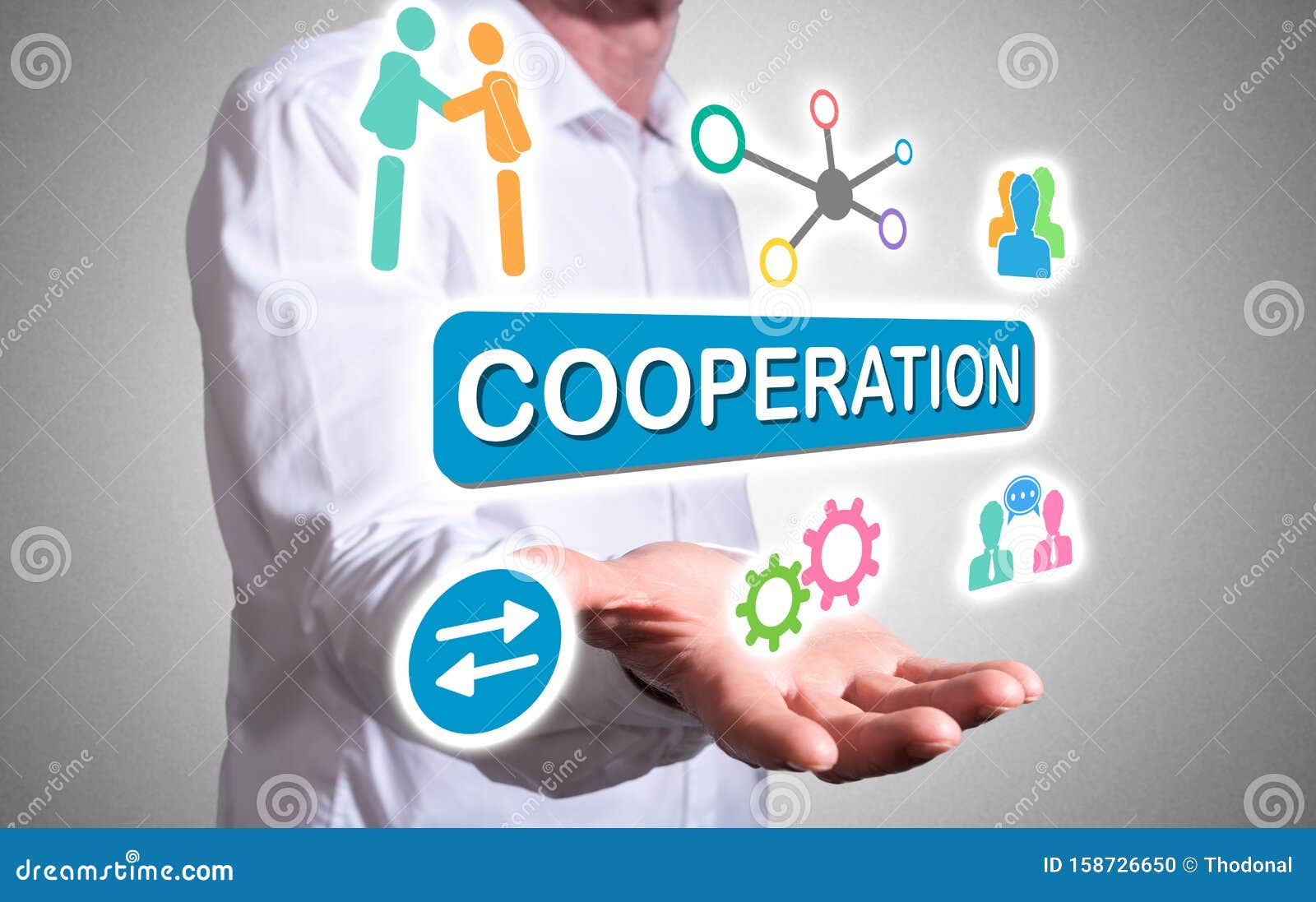 Cooperation Concept Above a Human Hand Stock Photo - Image of join ...