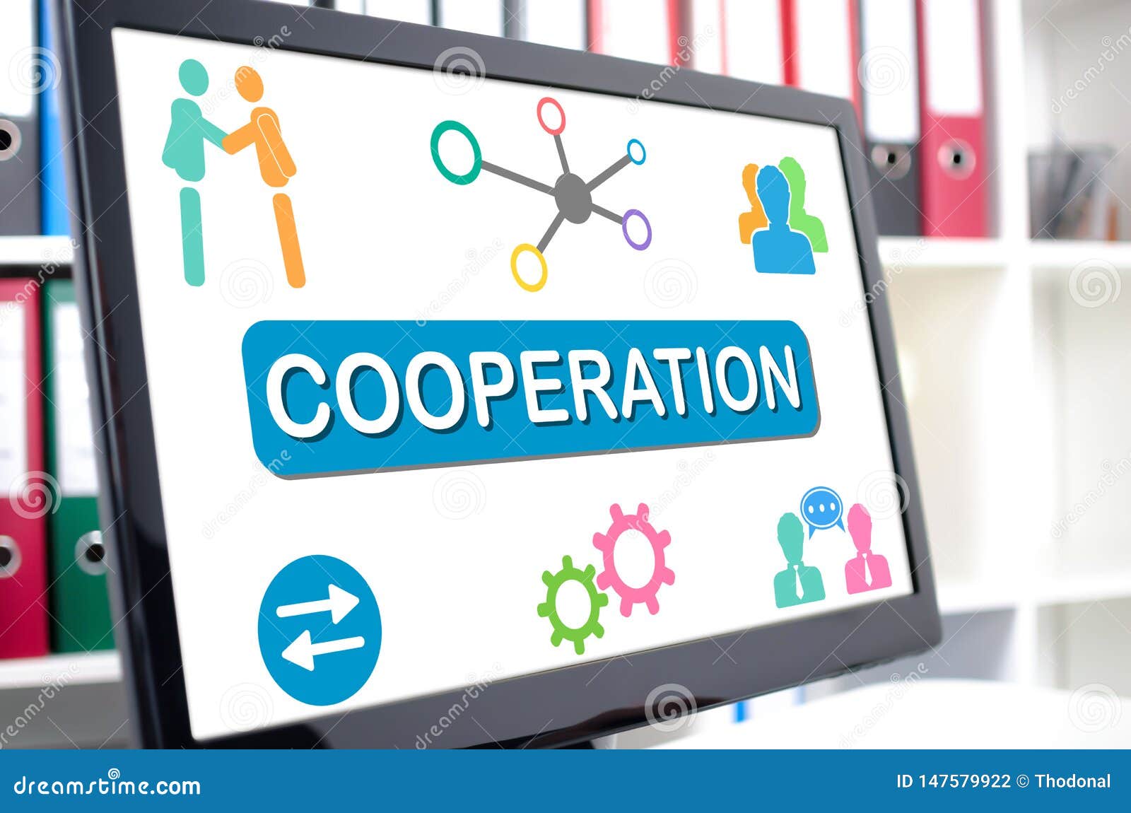 Cooperation Concept on a Computer Screen Stock Photo - Image of group ...