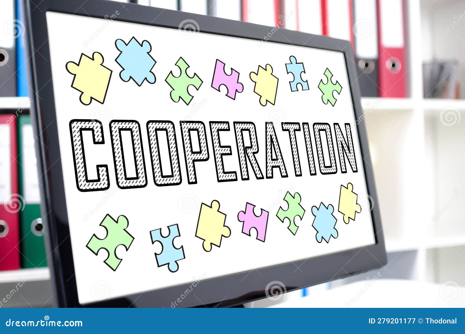 Cooperation Concept on a Computer Screen Stock Image - Image of team ...