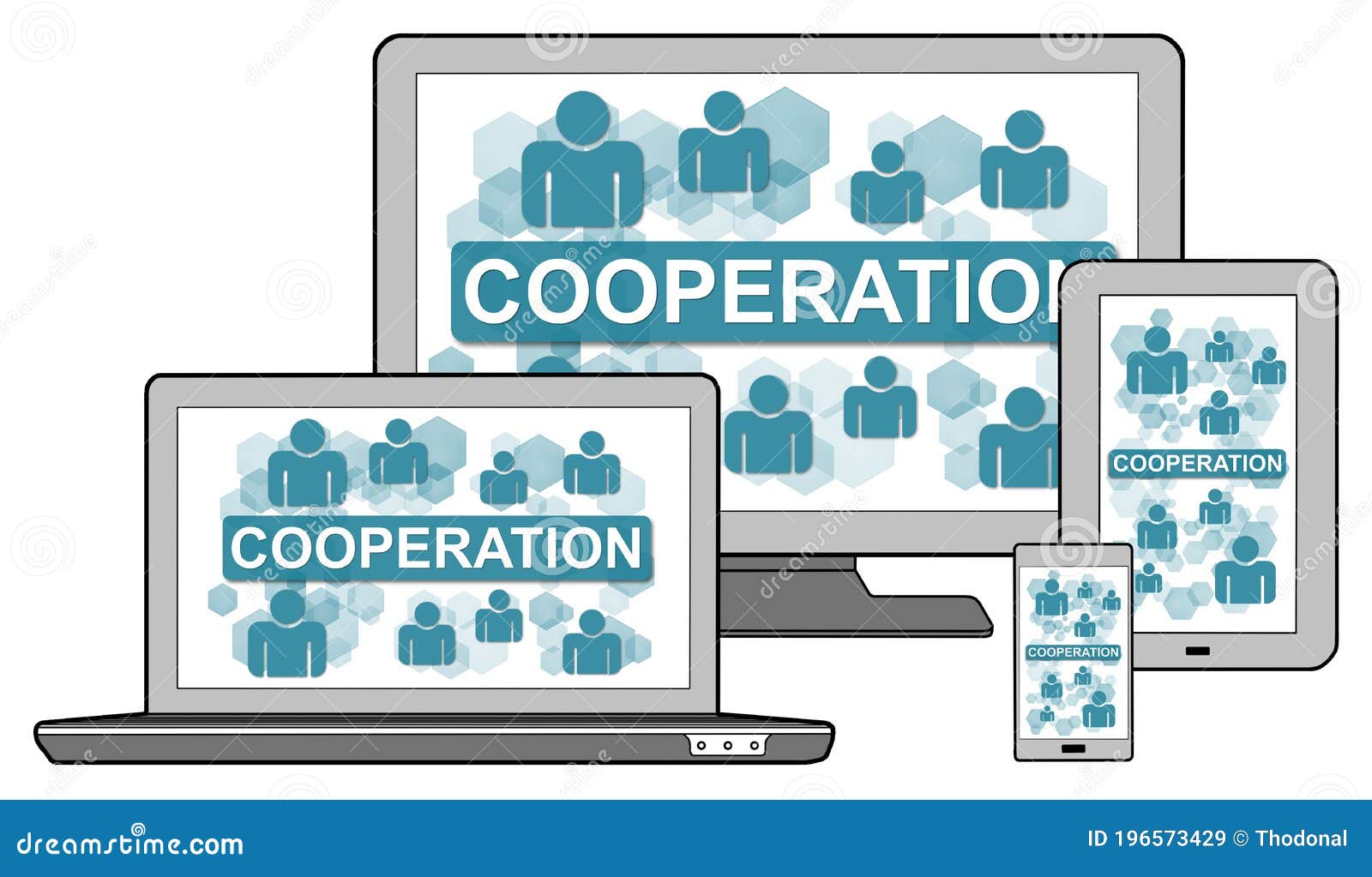 Cooperation Concept on Different Devices Stock Illustration ...