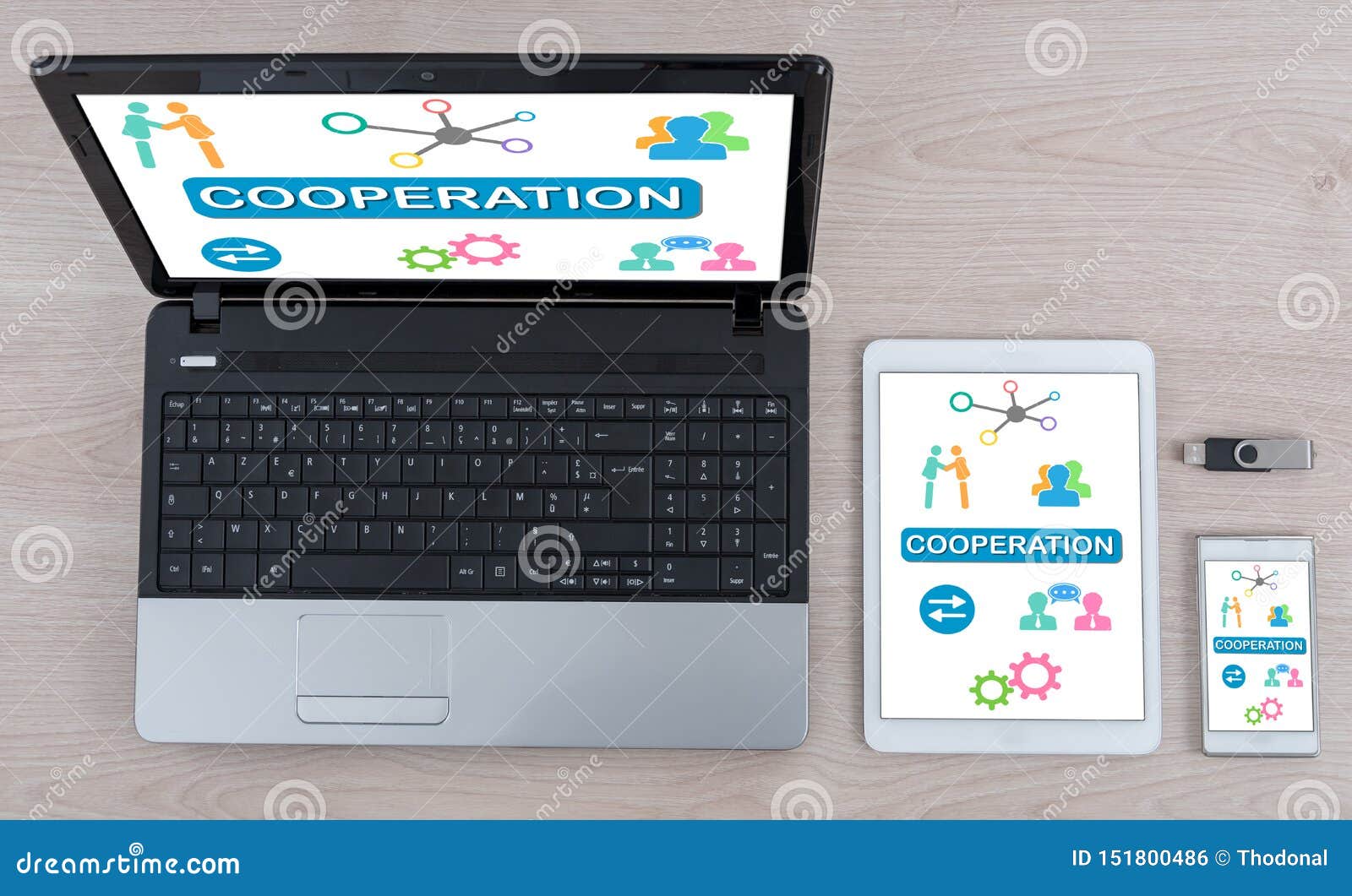Cooperation Concept on Different Devices Stock Photo - Image of group ...
