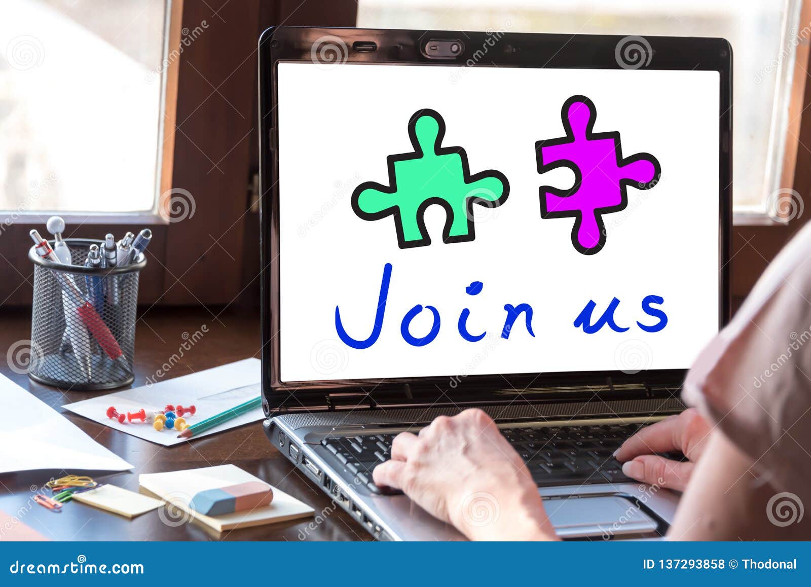 Cooperation Concept on a Laptop Screen Stock Photo - Image of solution ...