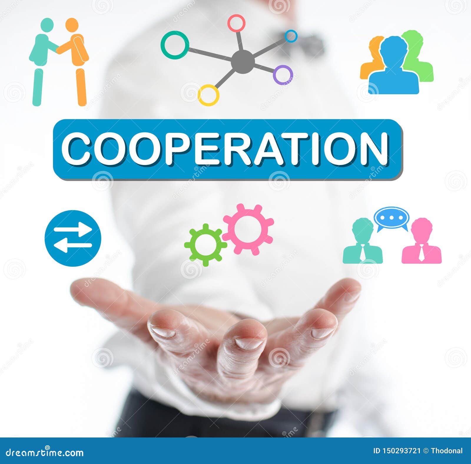 Cooperation Concept Levitating Above a Hand Stock Image - Image of ...