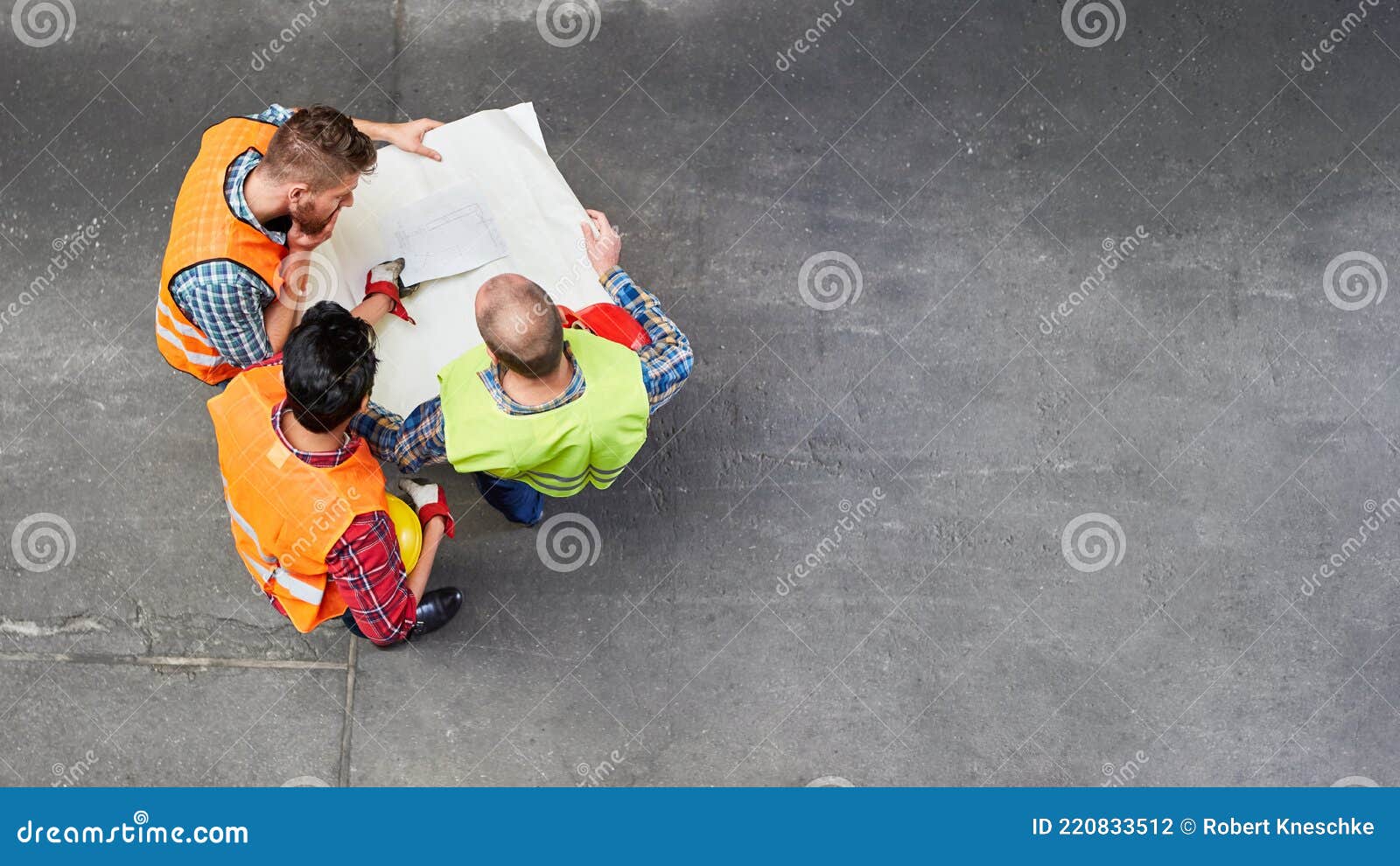 Construction Worker with Blueprint when Building a House from Above ...