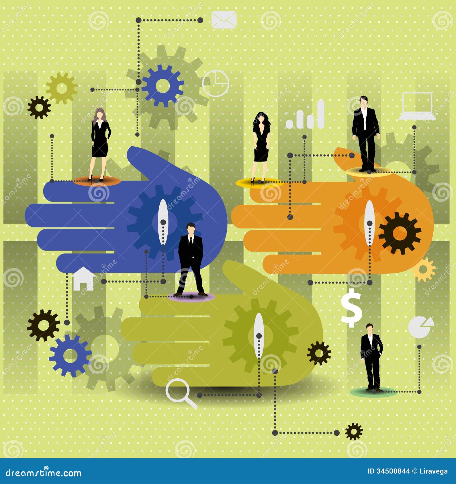 Cooperation Design with Colorful Hands. Stock Illustration ...