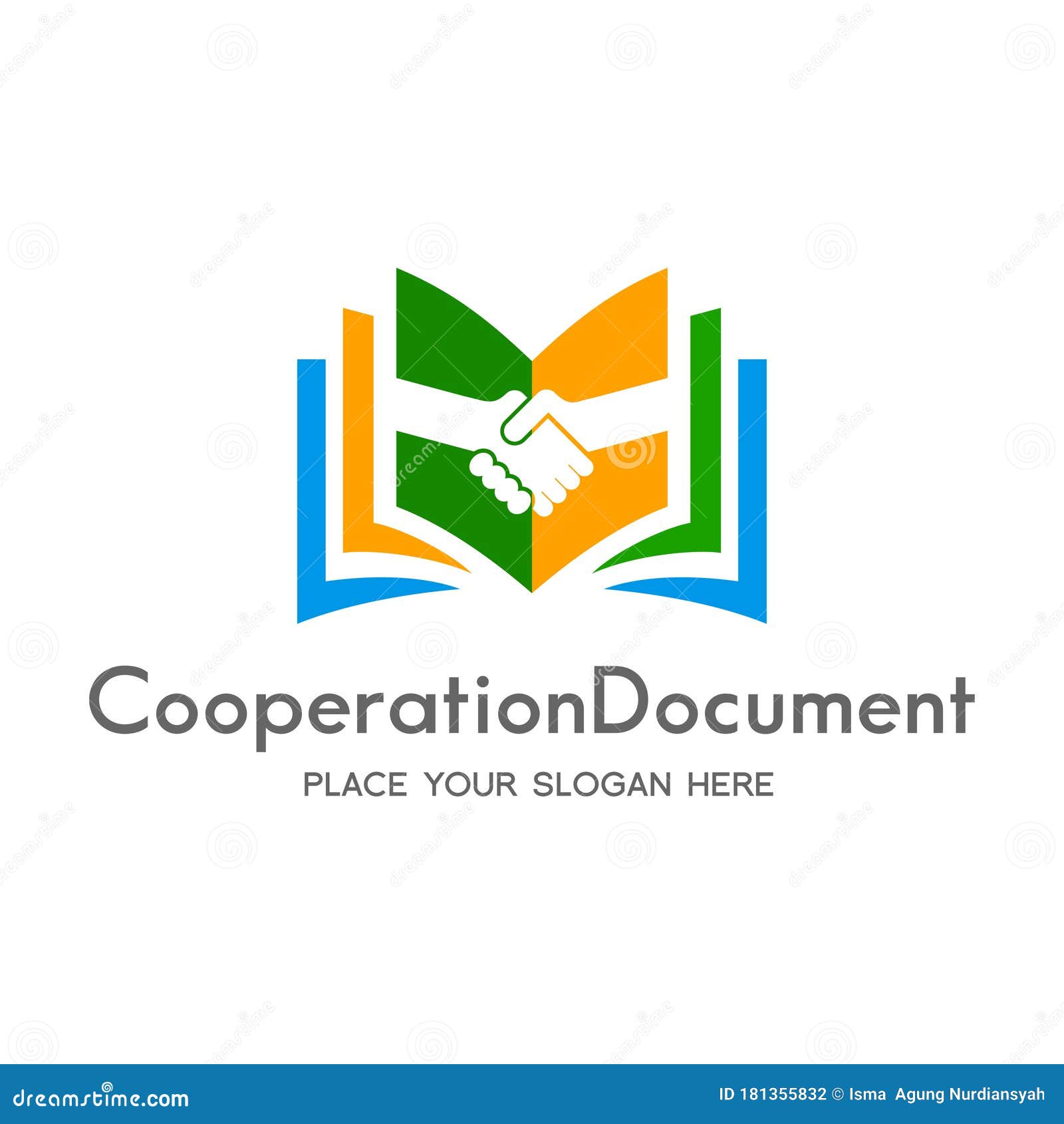 Cooperation Document Vector Logo Template with Book and Hand Shake ...