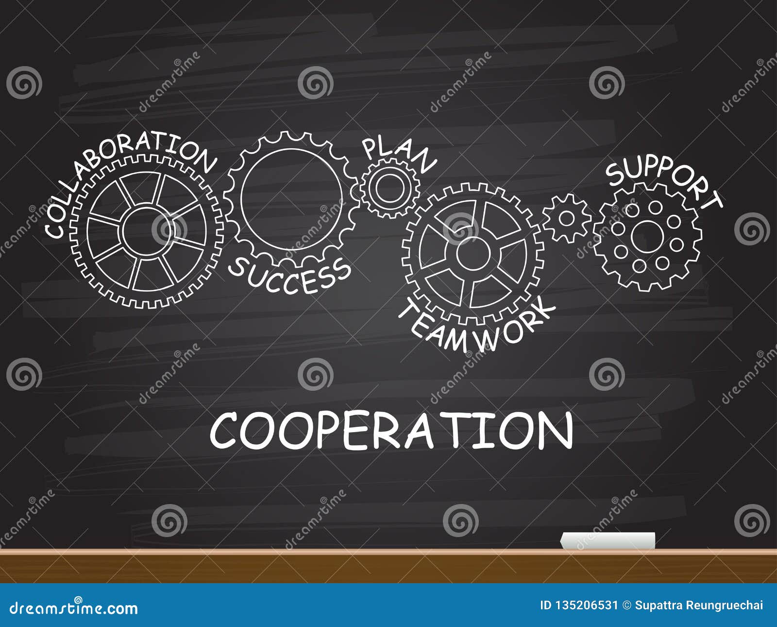 Cooperation with Gear Concept on Chalkboard. Vector Illustration. Stock ...
