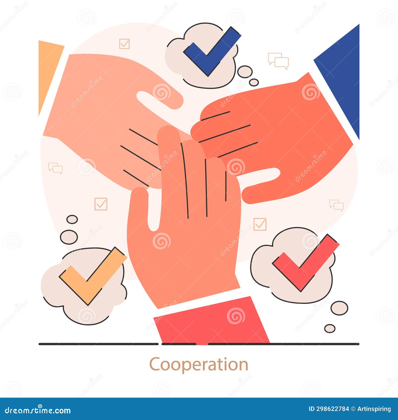 Cooperation. Hands Joint or Put Together Stock Illustration ...