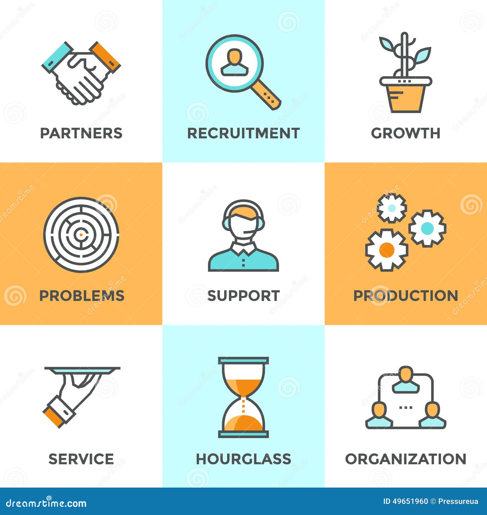 Cooperation and Organization Line Icons Set Stock Vector - Illustration ...