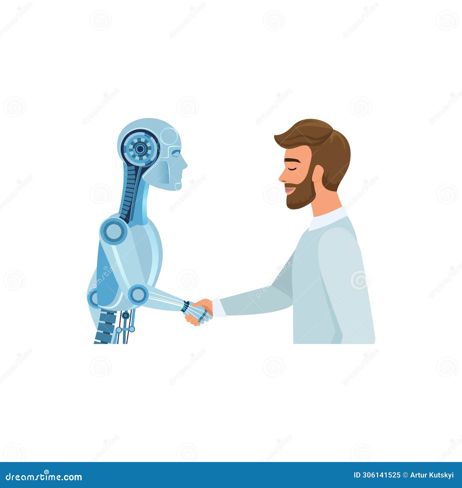 Cooperation and Partnership between Human and Robot, Businessman and ...