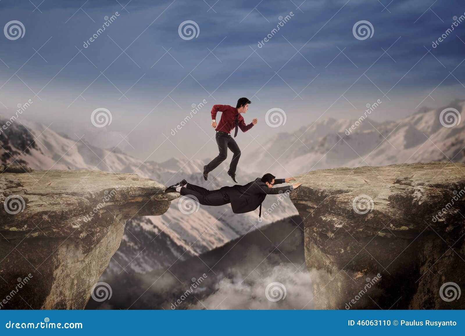 Cooperation of Two Businessmen through a Gap Stock Photo - Image of ...