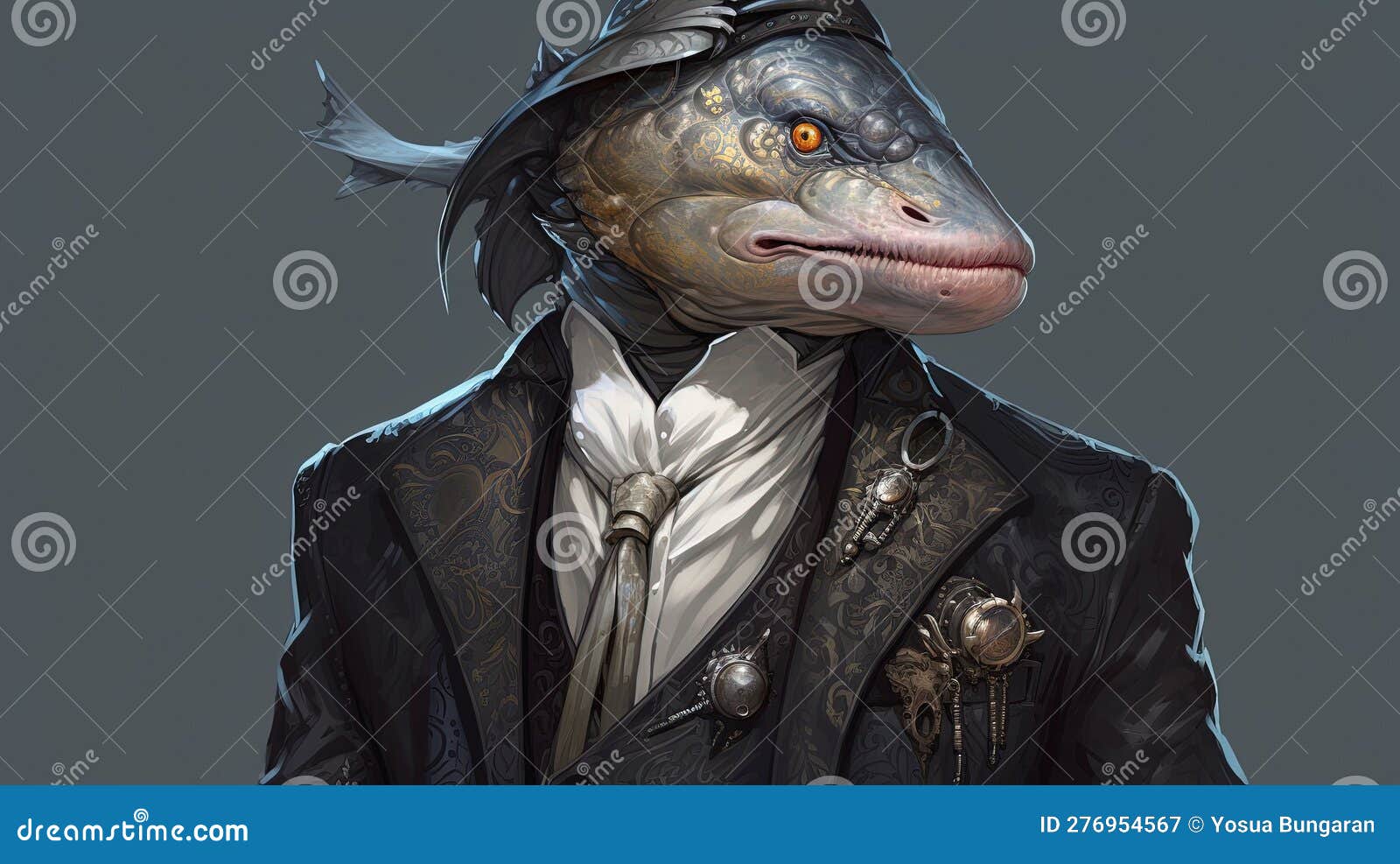 Cooperative Anthropomorphic Black Fish, Digital Art Illustration ...