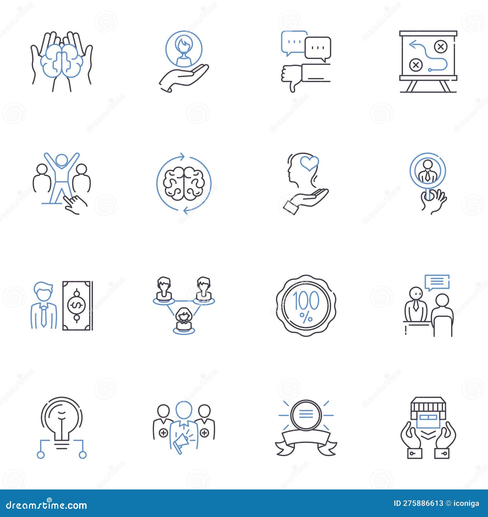 Coordinated Thinking Line Icons Collection. Synergy, Collaboration ...