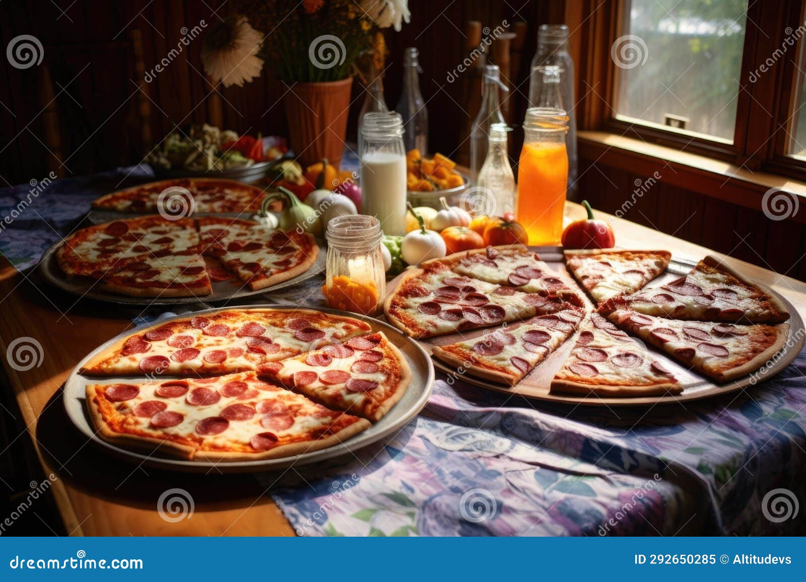 Coordinately Arranged Pizza Slices on a Table, Symbolizing Shared Meals ...