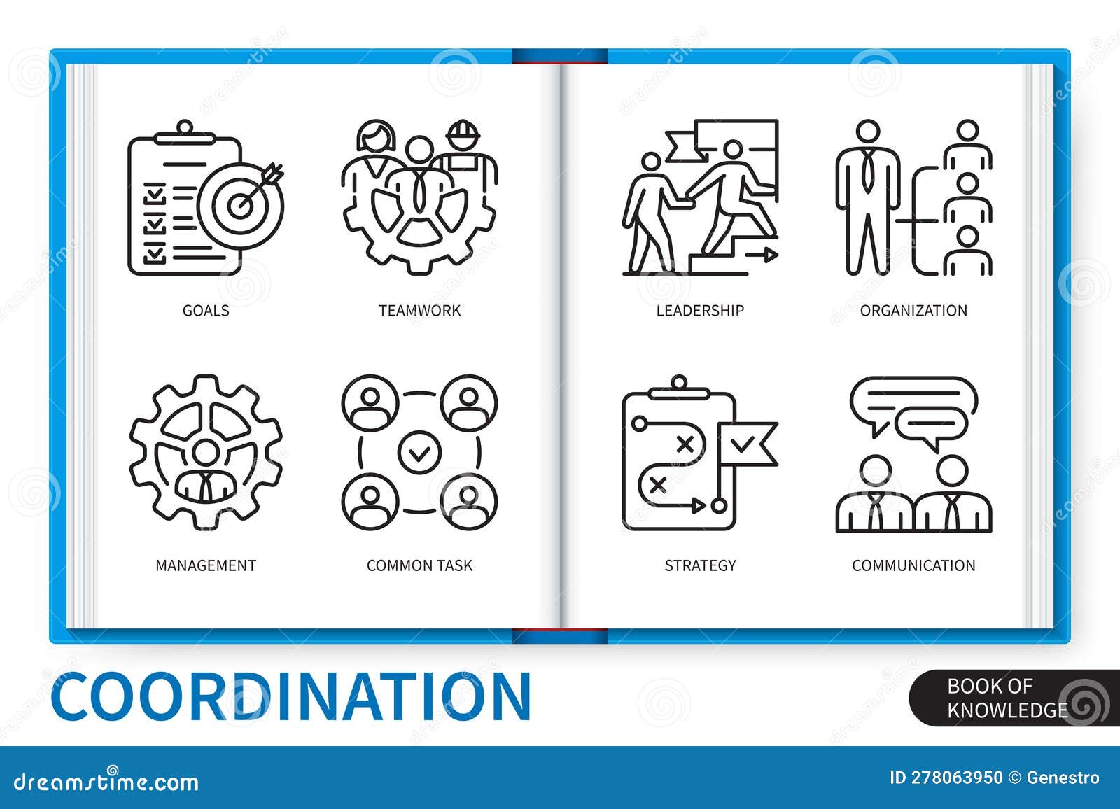 Coordination Infographics Linear Icons Collection Stock Illustration
