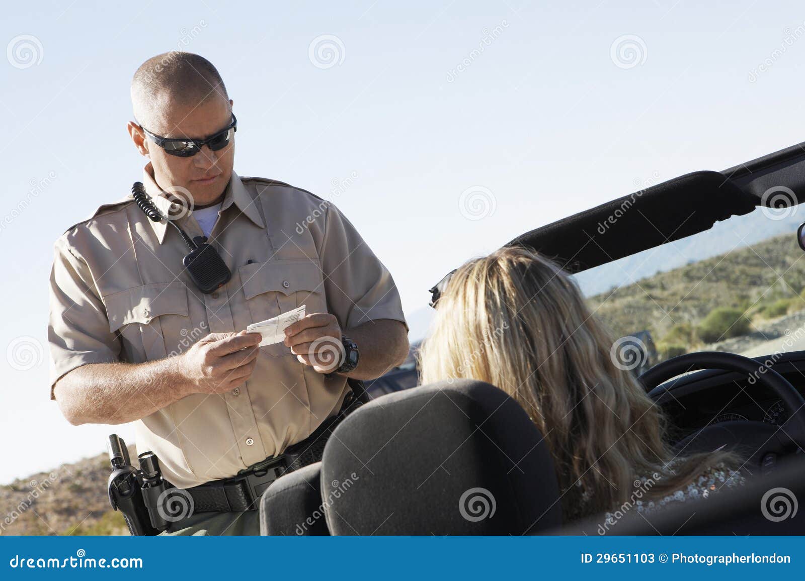 Cop Checking Woman S License Stock Image - Image of male, crime: 29651103