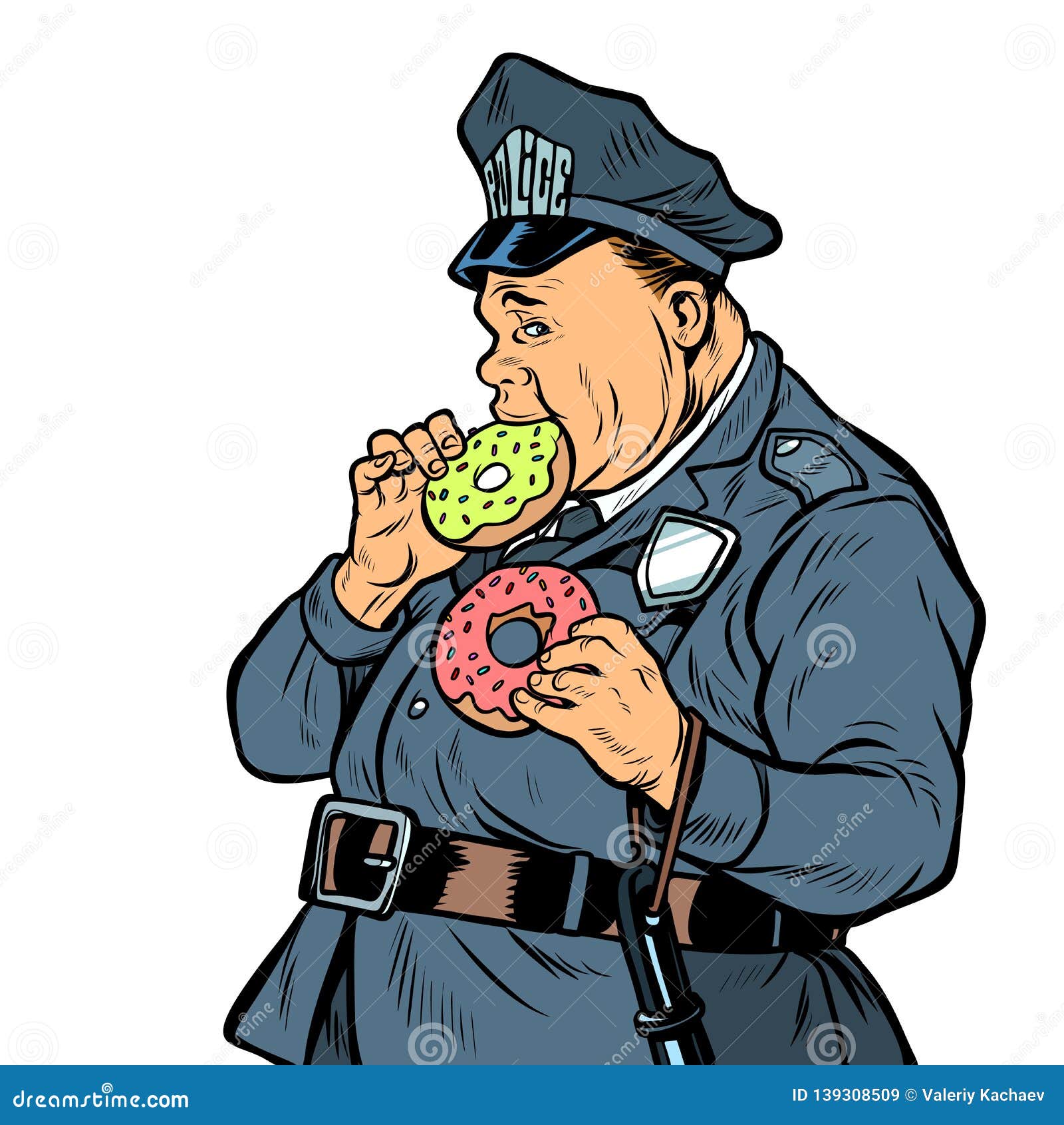 Cop Eats Donut Cartoon Vector | CartoonDealer.com #138710973