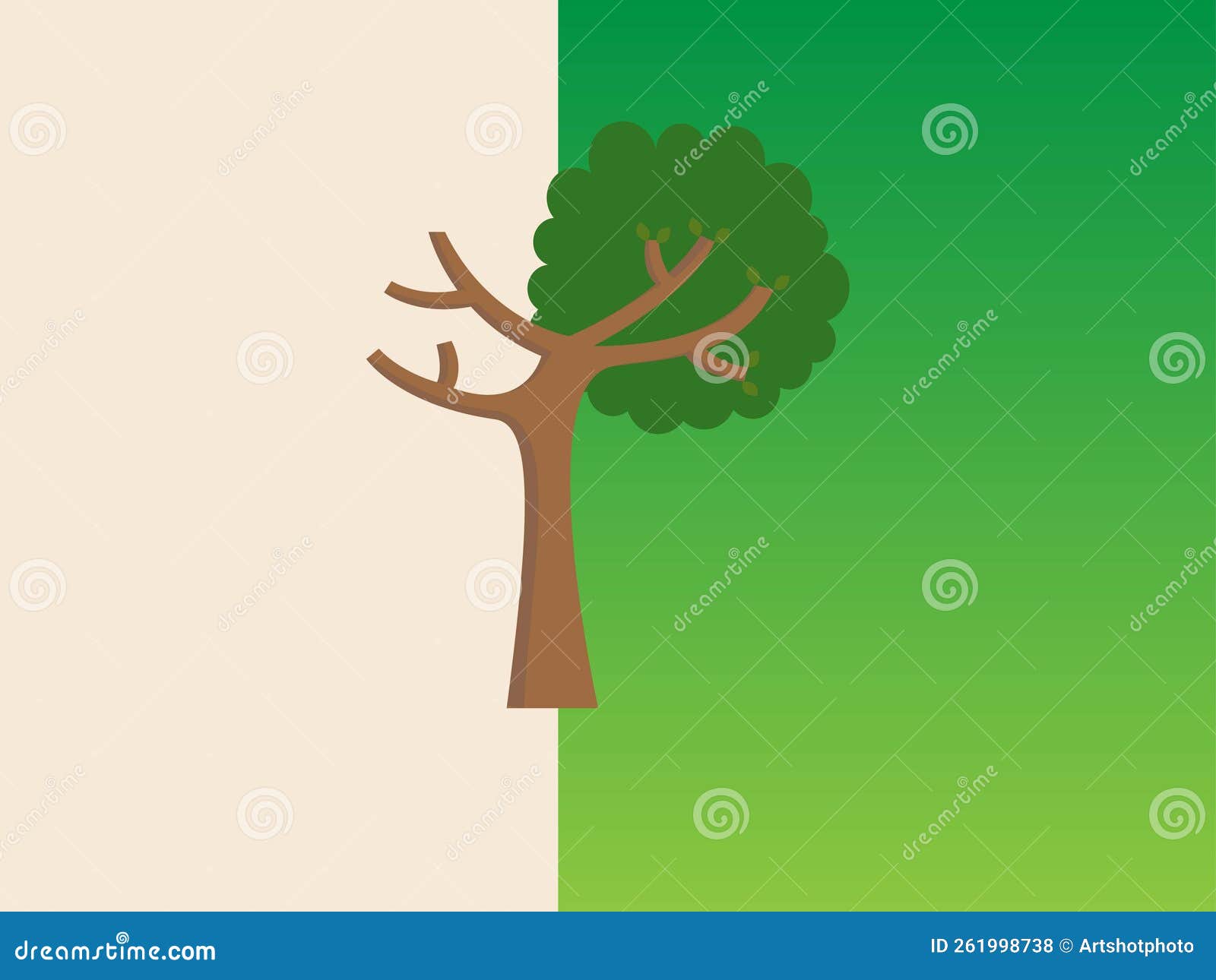 Tree Half Green and Half Dry, Climate Change Concept Stock Vector ...