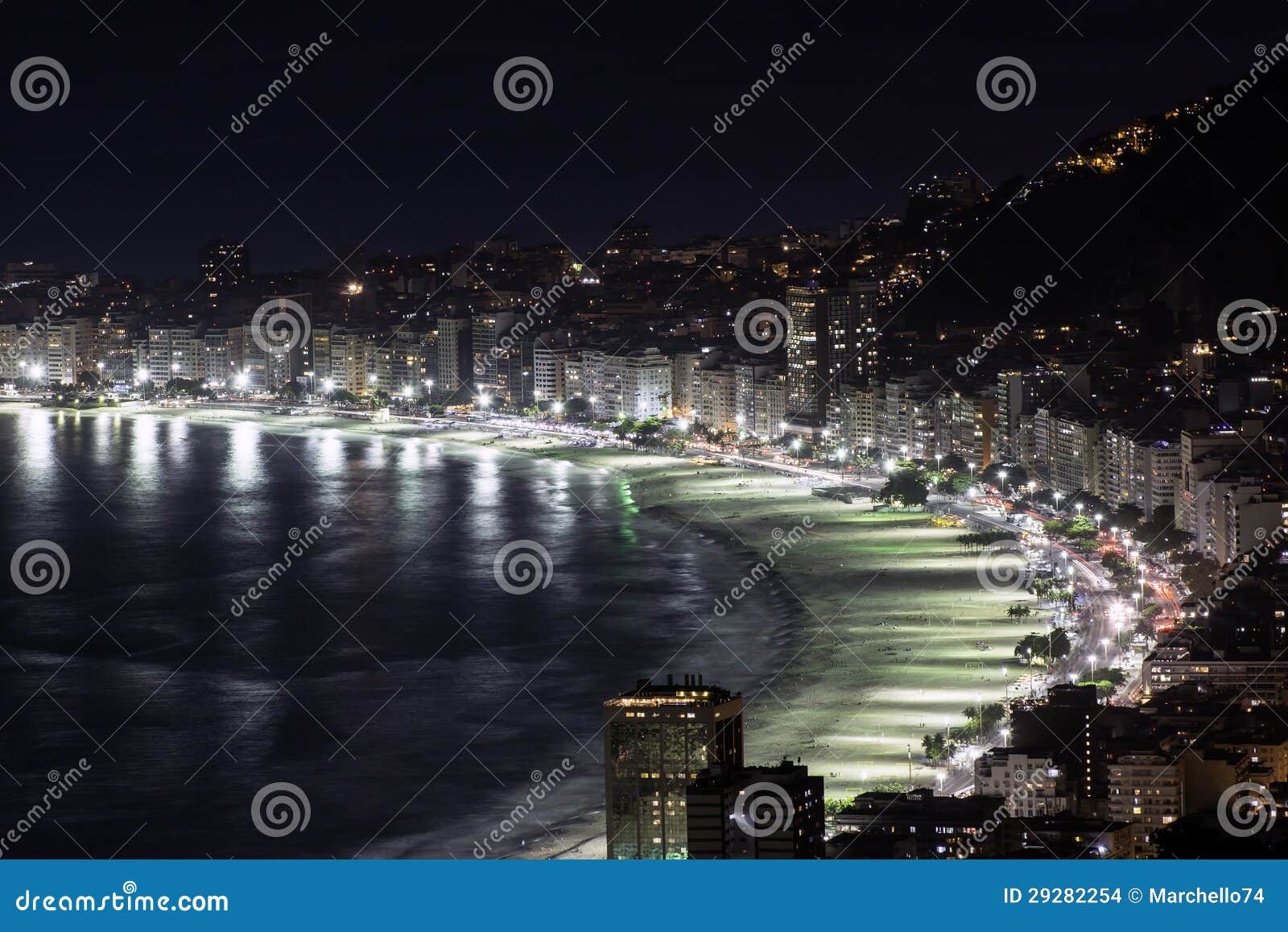 Copacabana Beach at night stock photo. Image of cityscape - 29282254