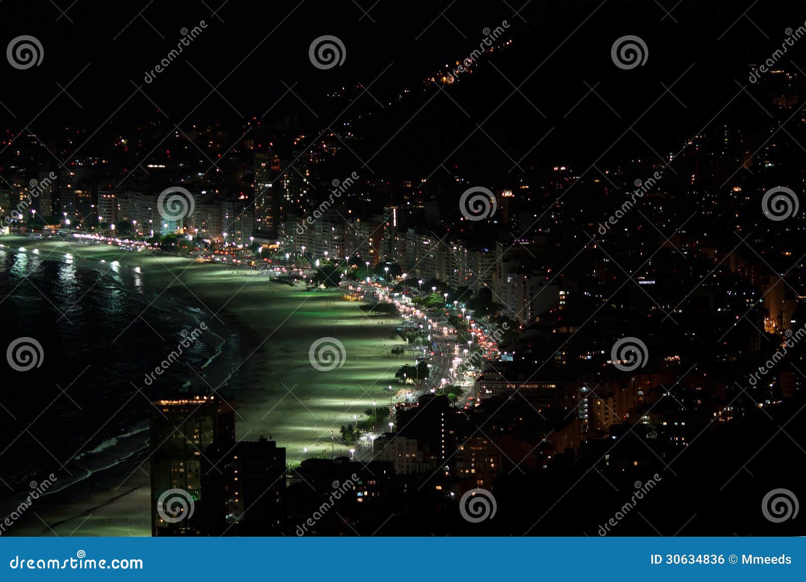 Copacabana Beach at night stock photo. Image of lagoa - 30634836