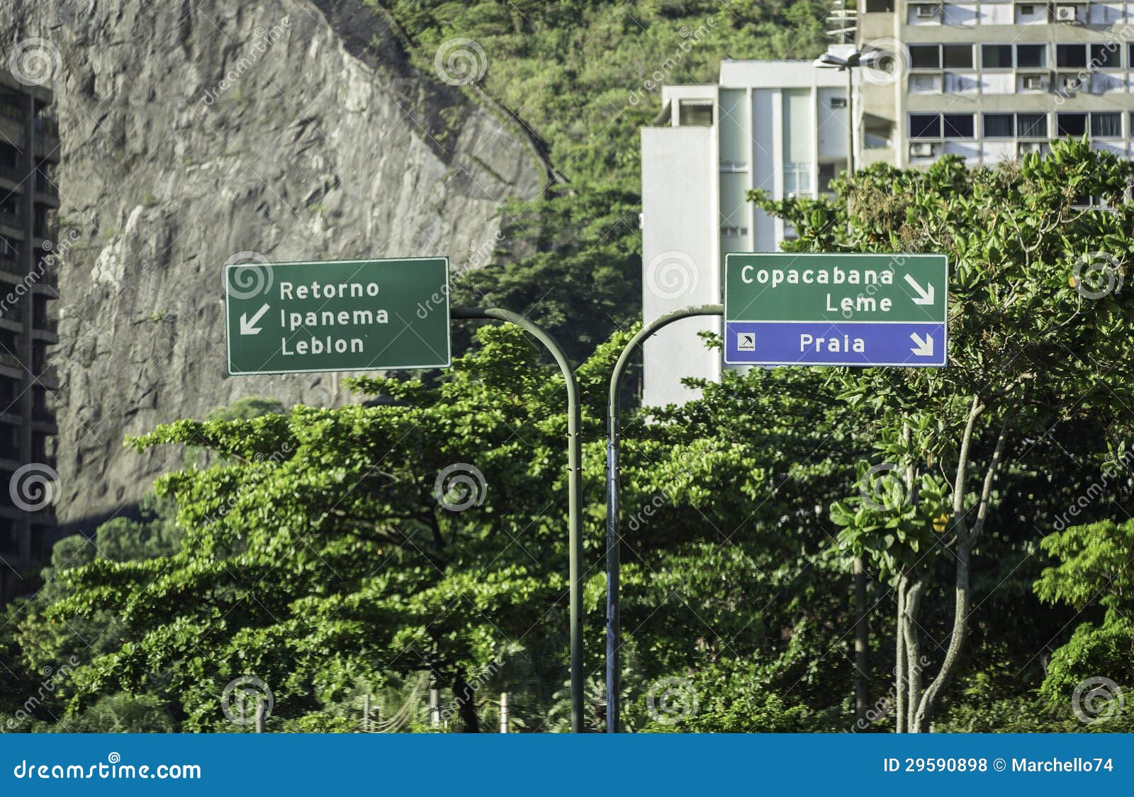 Copacabana Direction Road Sign in Rio De Janeiro Stock Photo - Image of ...