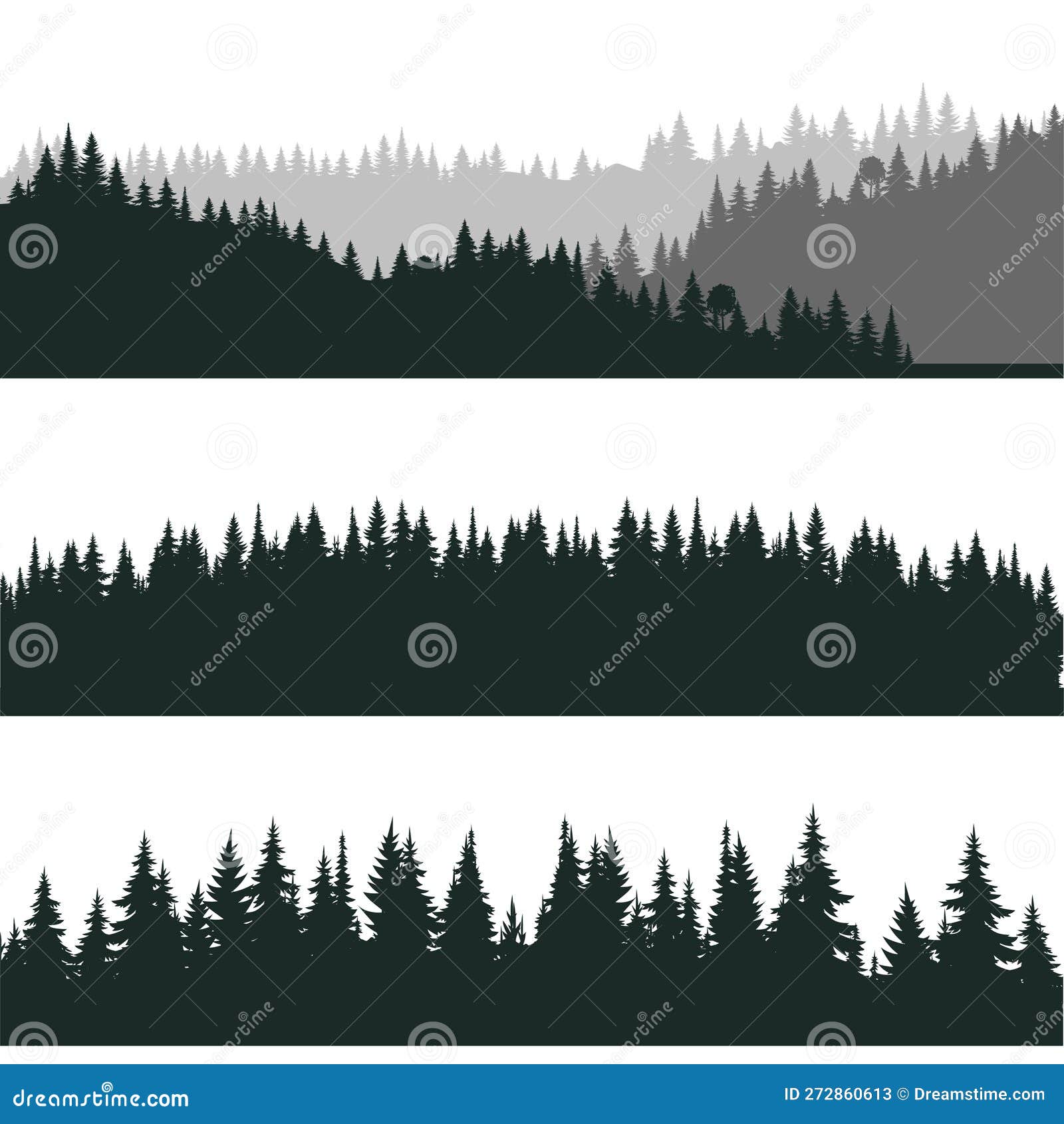 Groups Of Tree Silhouettes - Conifers, Shrubs, Grass - Vectors ...