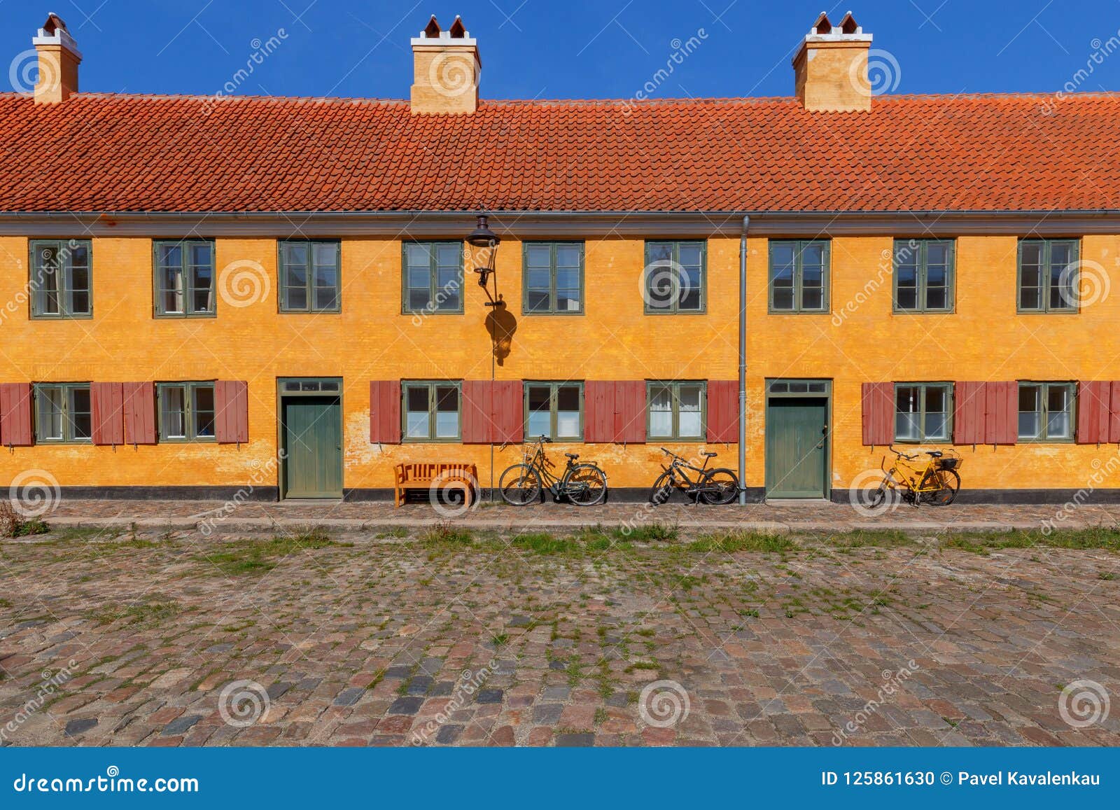Copenhagen. District Nyboder. Stock Photo - Image of typical, orange ...