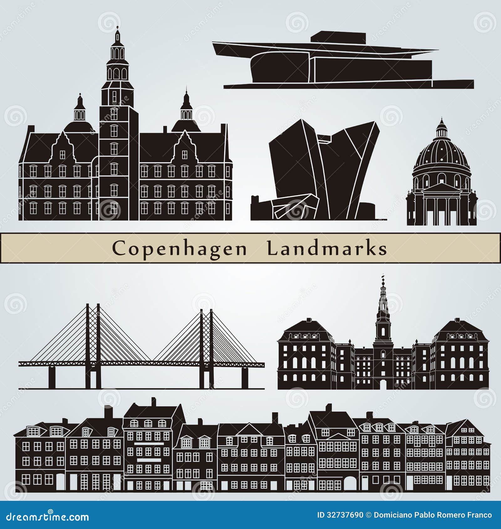 Copenhagen Landmarks and Monuments Stock Vector - Illustration of ...