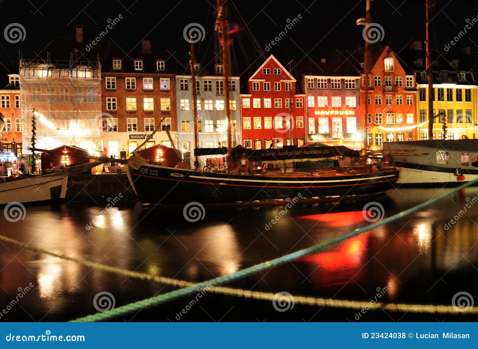 Copenhagen by night editorial stock photo. Image of scenery - 23424038