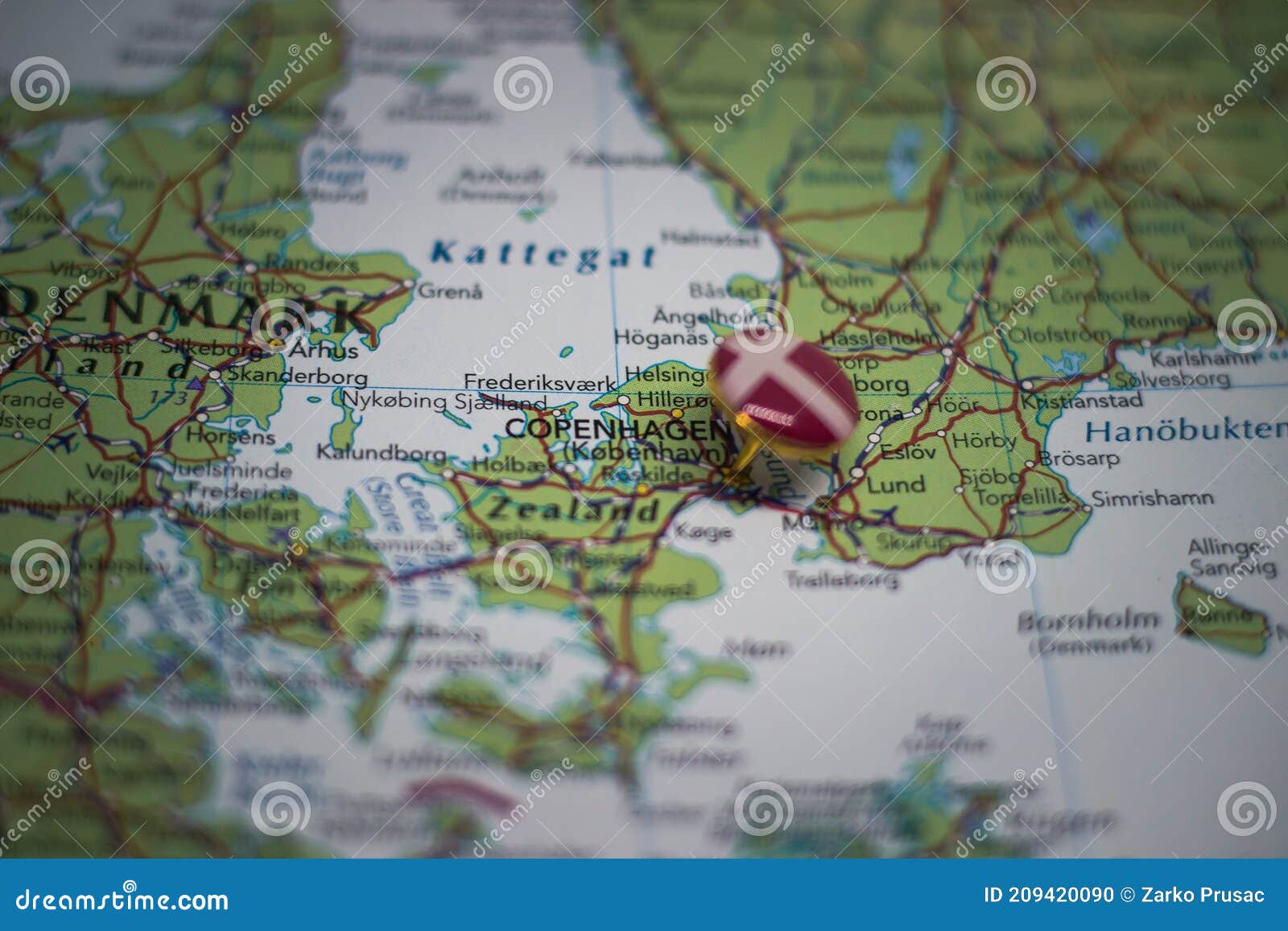 Copenhagen Pinned on a Map with the Flag of Denmark Stock Photo - Image ...