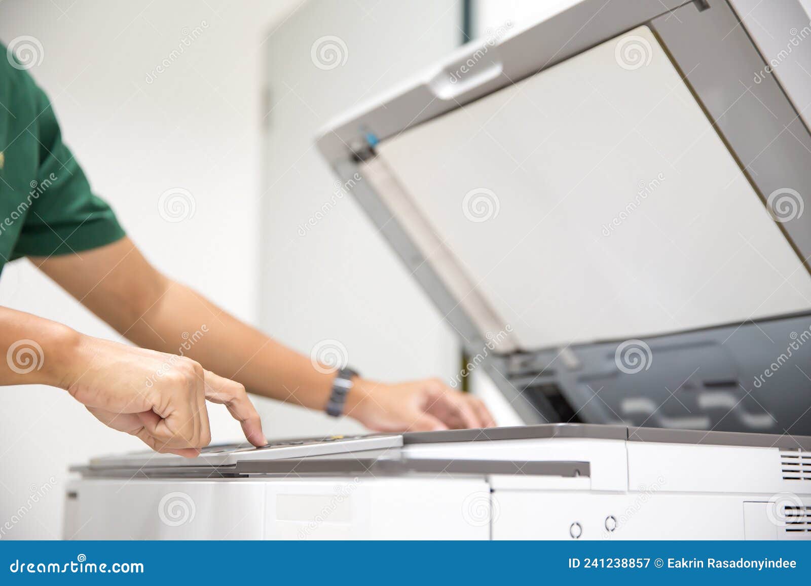 Close Up Hand Office Man Press Copy Button on Panel To Using the Copier ...