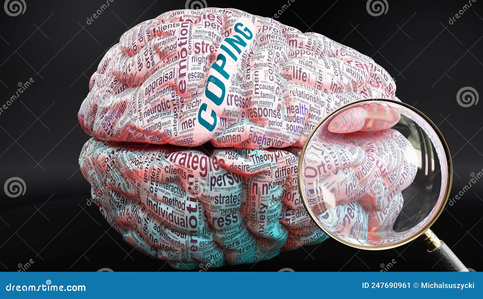 Coping in human brain stock image. Image of coping, words - 247690961