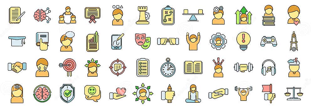 Coping Skills Icons Set Vector Color Line Stock Vector Illustration Of Attitude Person 324649560
